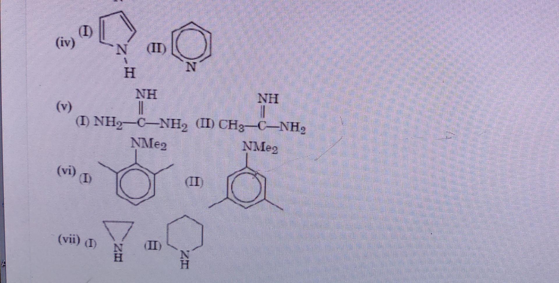 (1) (iv) N NH NH || (v) (DNH,CNH, (II) CH3-C—NH, NMeg | Chegg.com