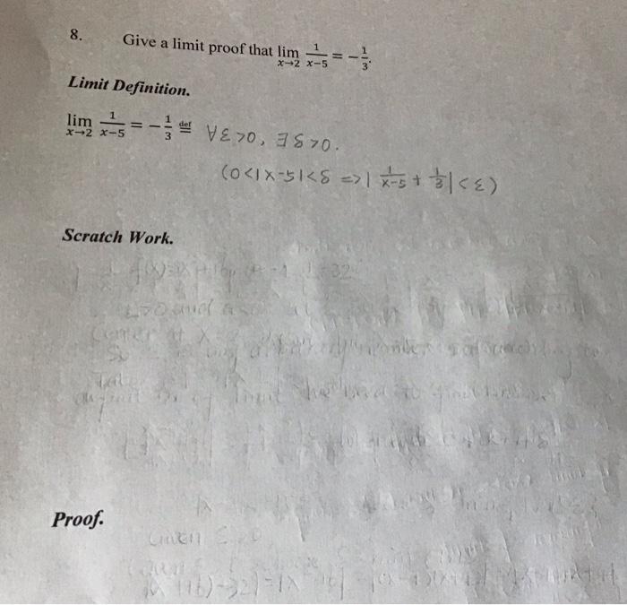 Solved 8. Give a limit proof that lim =- Limit Definition | Chegg.com