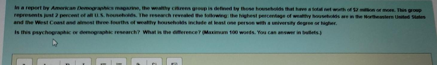 Solved In a report by American Demographics magazine, the | Chegg.com