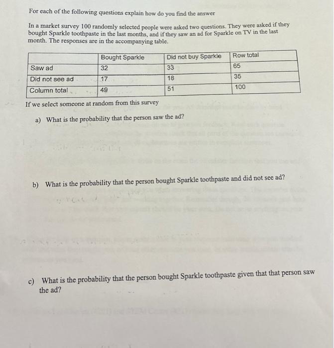 Solved For each of the following questions explain how do | Chegg.com