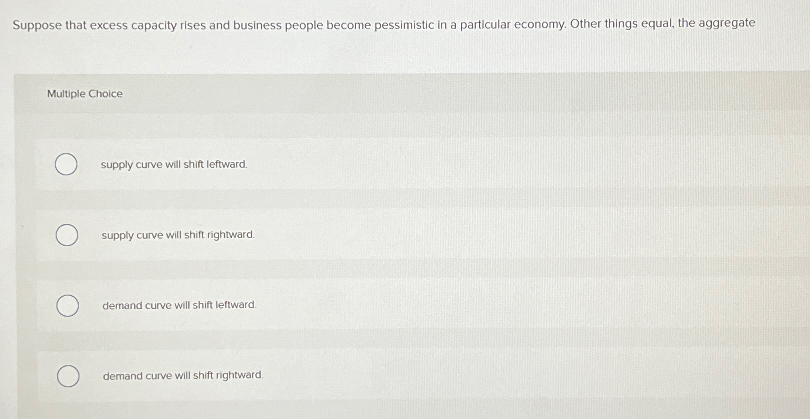 Solved Suppose that excess capacity rises and business | Chegg.com