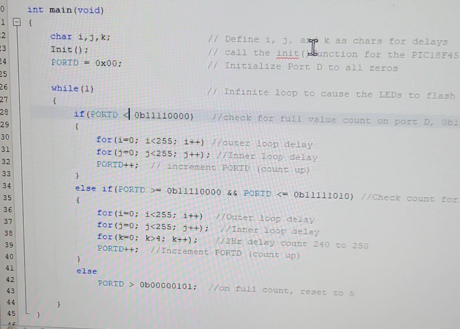Solved Objective: Control the I/O ports of the PIC18F45K20 | Chegg.com