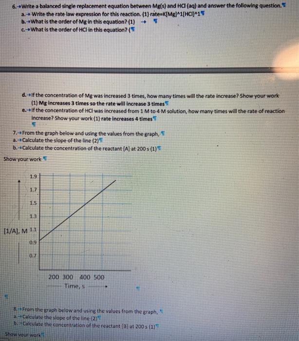 Solved 6. Write a balanced single replacement equation | Chegg.com
