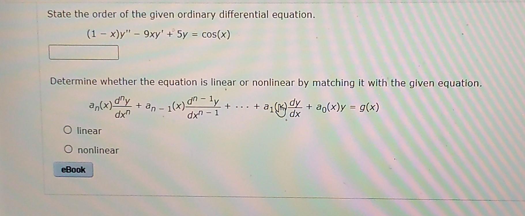 Solved State The Order Of The Given Ordinary Differential