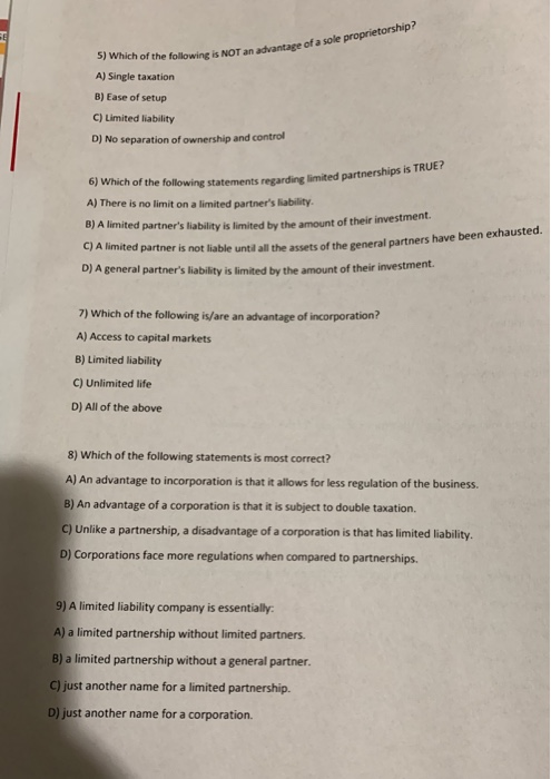 Solved cial 1) A sole proprietorship is owned by: A) one | Chegg.com
