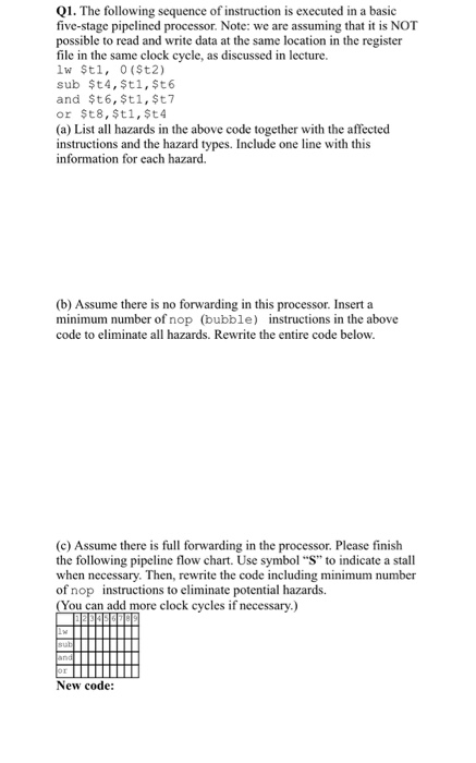 Solved Q1. The following sequence of instruction is executed | Chegg.com