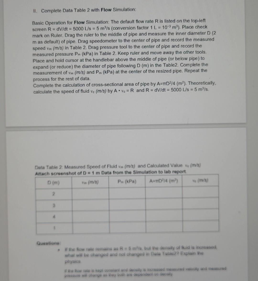 Solved Ii Complete Data Table 2 With Flow Simulation Basic 4784