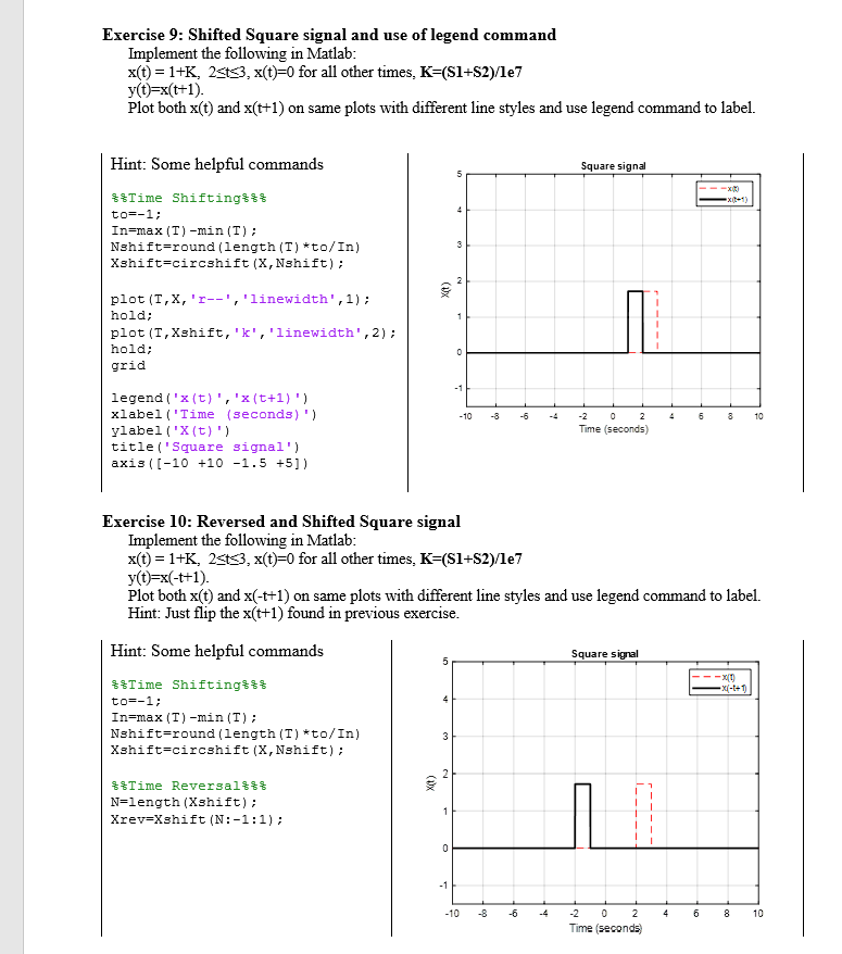 Solved Exercise 9: Shifted Square signal and use of legend | Chegg.com