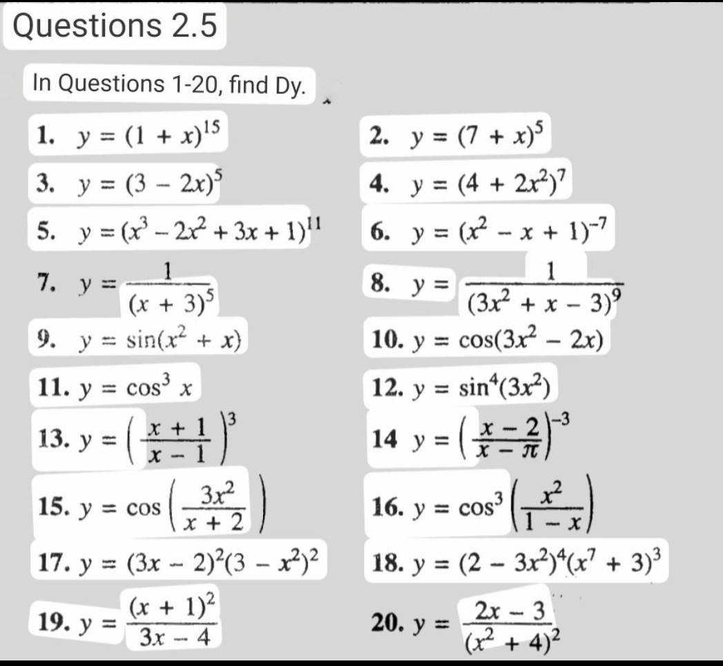 Solved Questions 2.5In Questions 1-20, ﻿find | Chegg.com