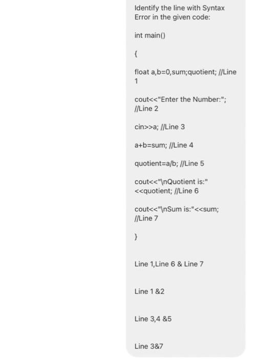 Solved Identify the line with Syntax Error in the given | Chegg.com