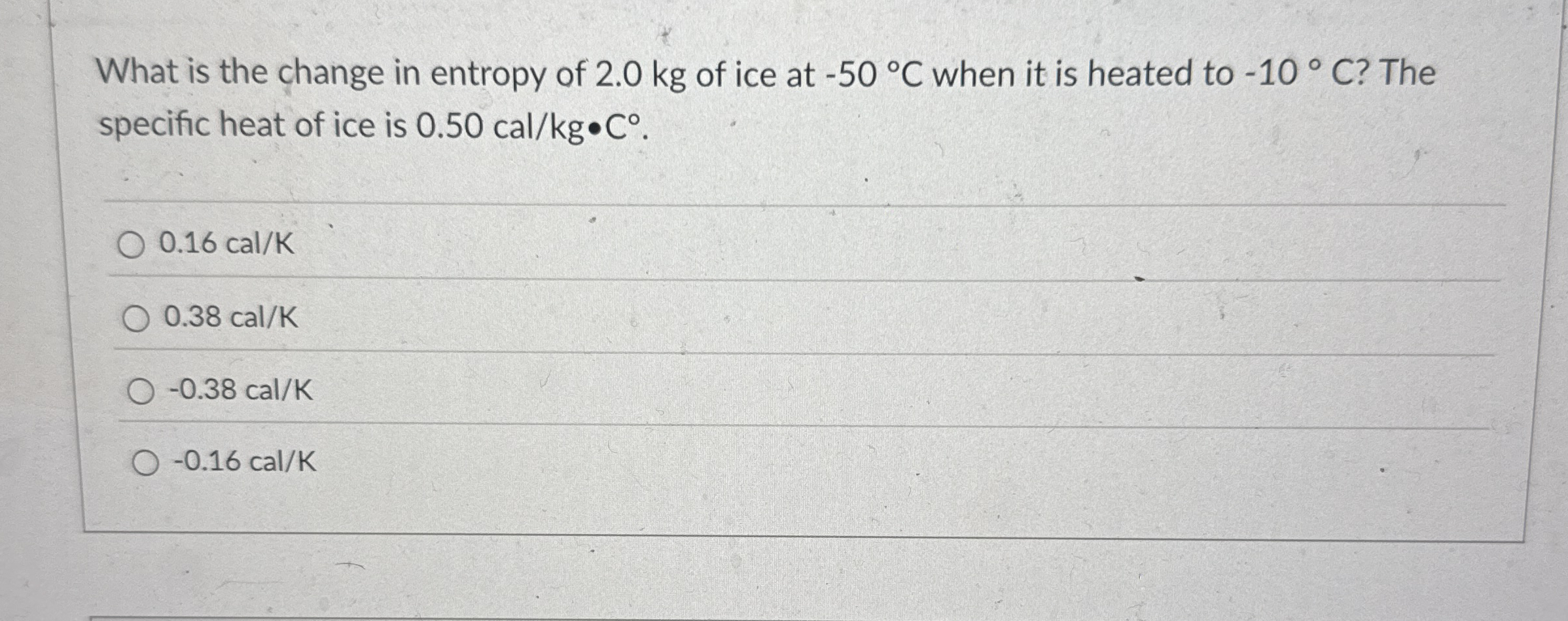 Solved What is the change in entropy of 2.0 ﻿kg of ice at | Chegg.com