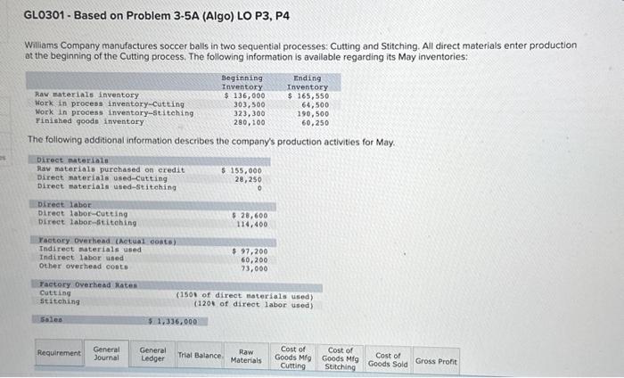 GL0301-Based on Problem 3-5A (Algo) LO P3, P4 Wiliams | Chegg.com