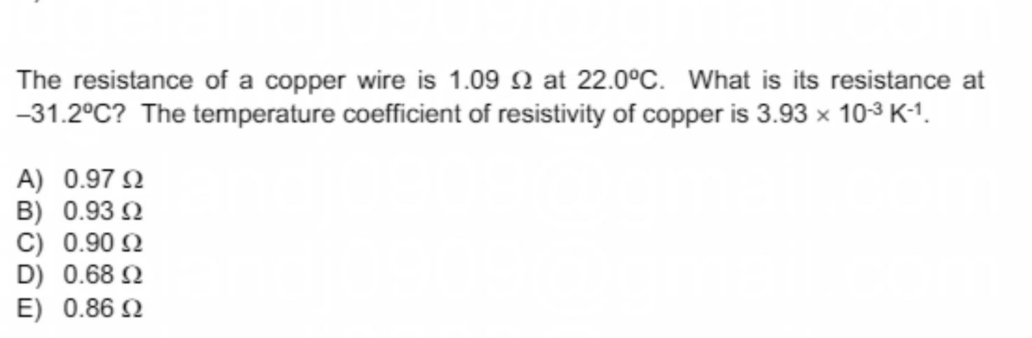 Solved The resistance of a copper wire is 1.09Ω ﻿at 22.0°C. | Chegg.com
