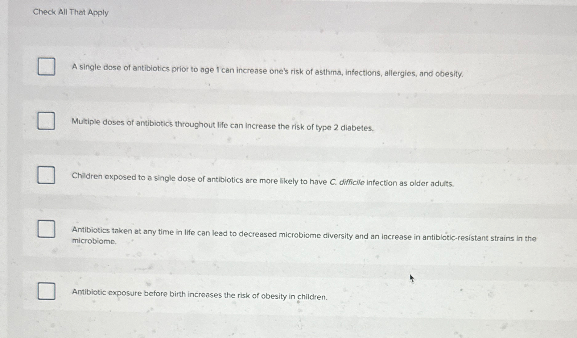 Solved Check All That ApplyA single dose of antibiotics | Chegg.com