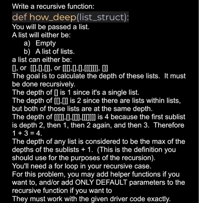 Solved Write a recursive function: def | Chegg.com