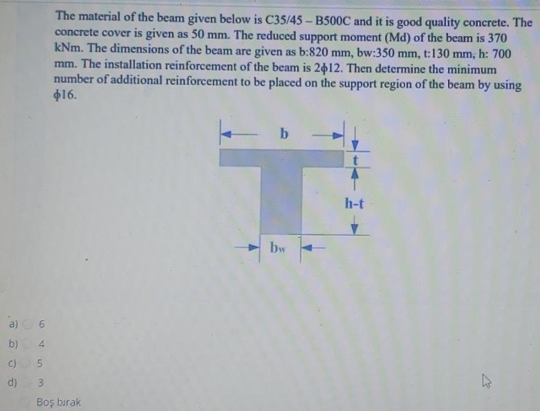 Solved The material of the beam given below is C35/45 - | Chegg.com