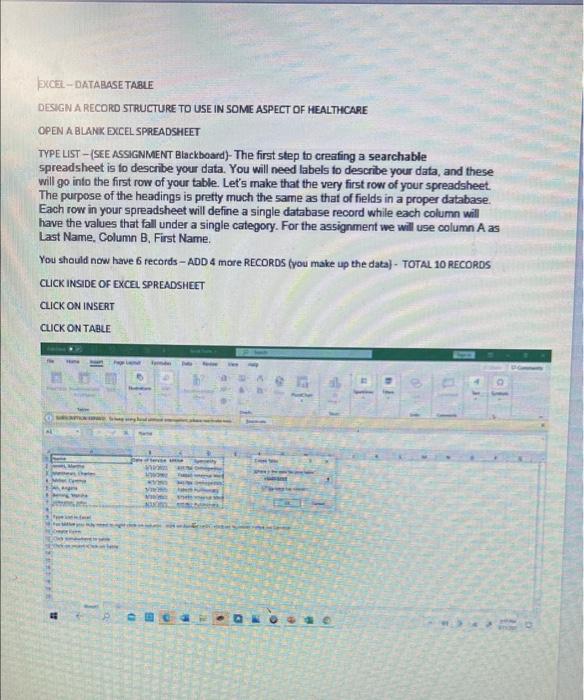 EXCEL - DATABASE TABLE DESIGN A RECORD STRUCTURE TO | Chegg.com