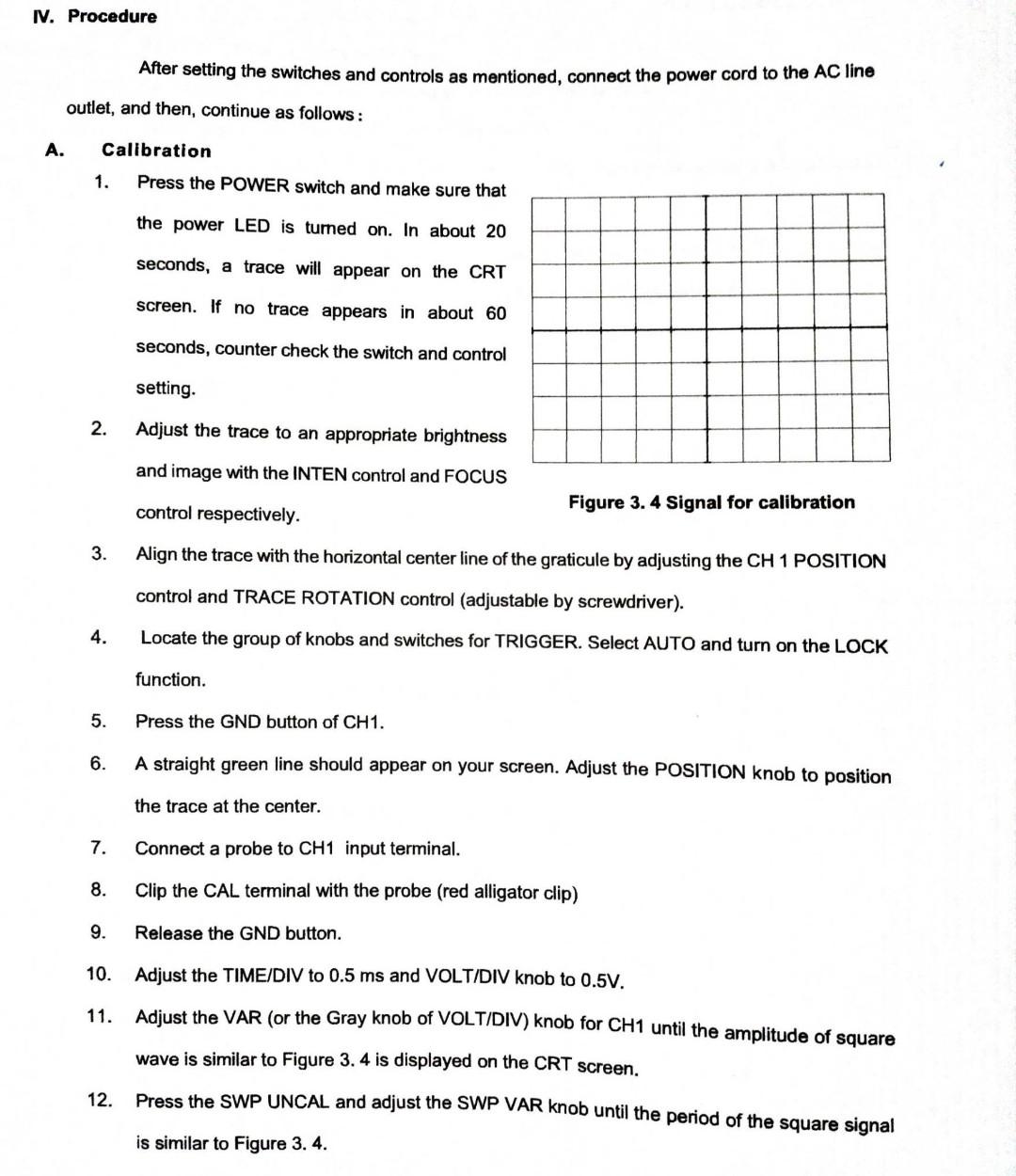 Solved IV. Procedure After setting the switches and controls | Chegg.com