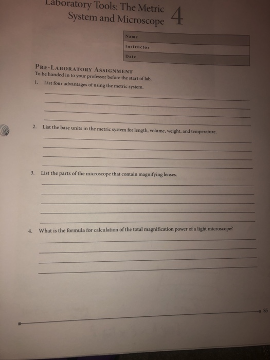 Solved Laboratory Tools: The Metric System and Microscope | Chegg.com