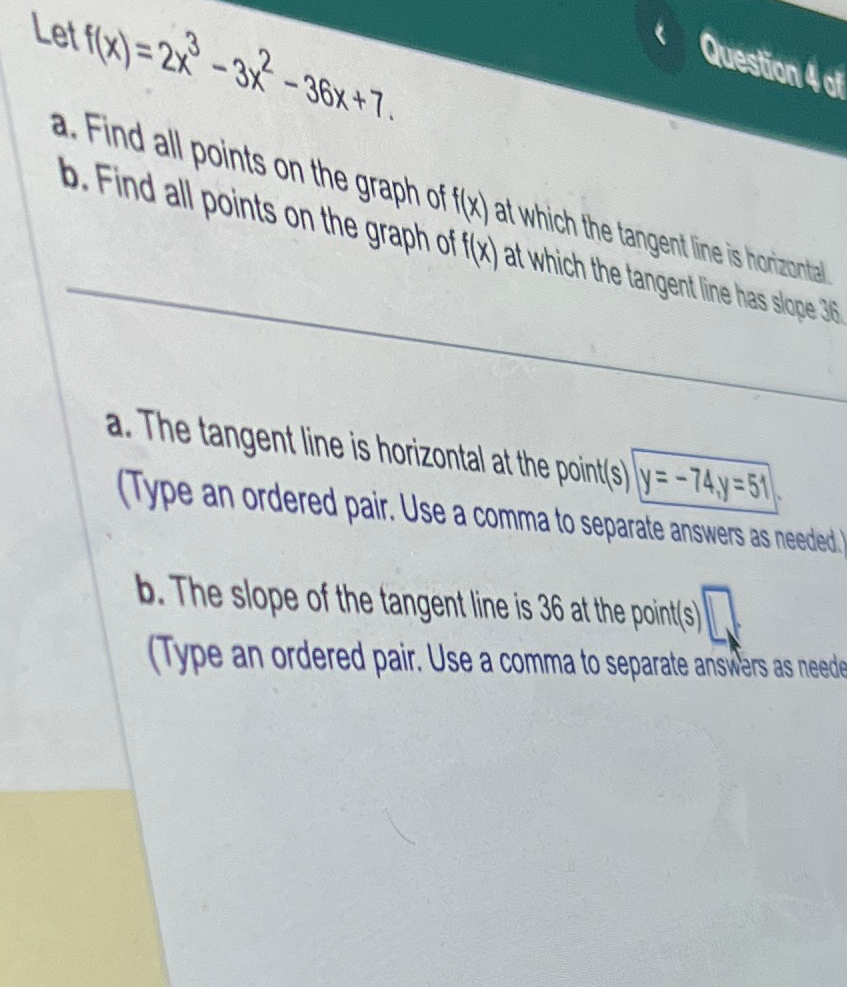 Solved Let f(x)=2x3-3x2-36x+7a. ﻿Find all points on the | Chegg.com