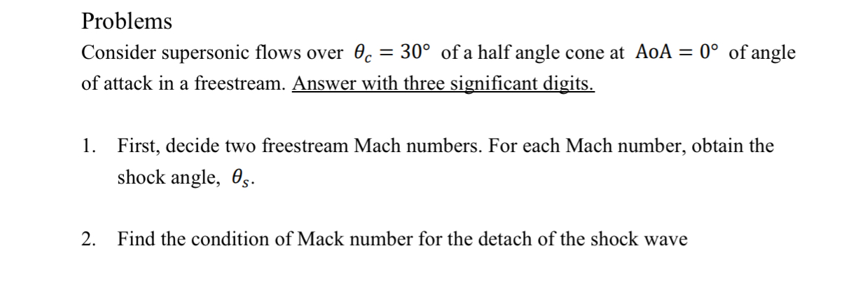 Solved ProblemsConsider supersonic flows over θc=30° ﻿of a | Chegg.com