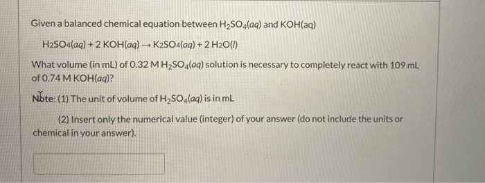 Solved Given a balanced chemical equation between H2SO4(aq) | Chegg.com