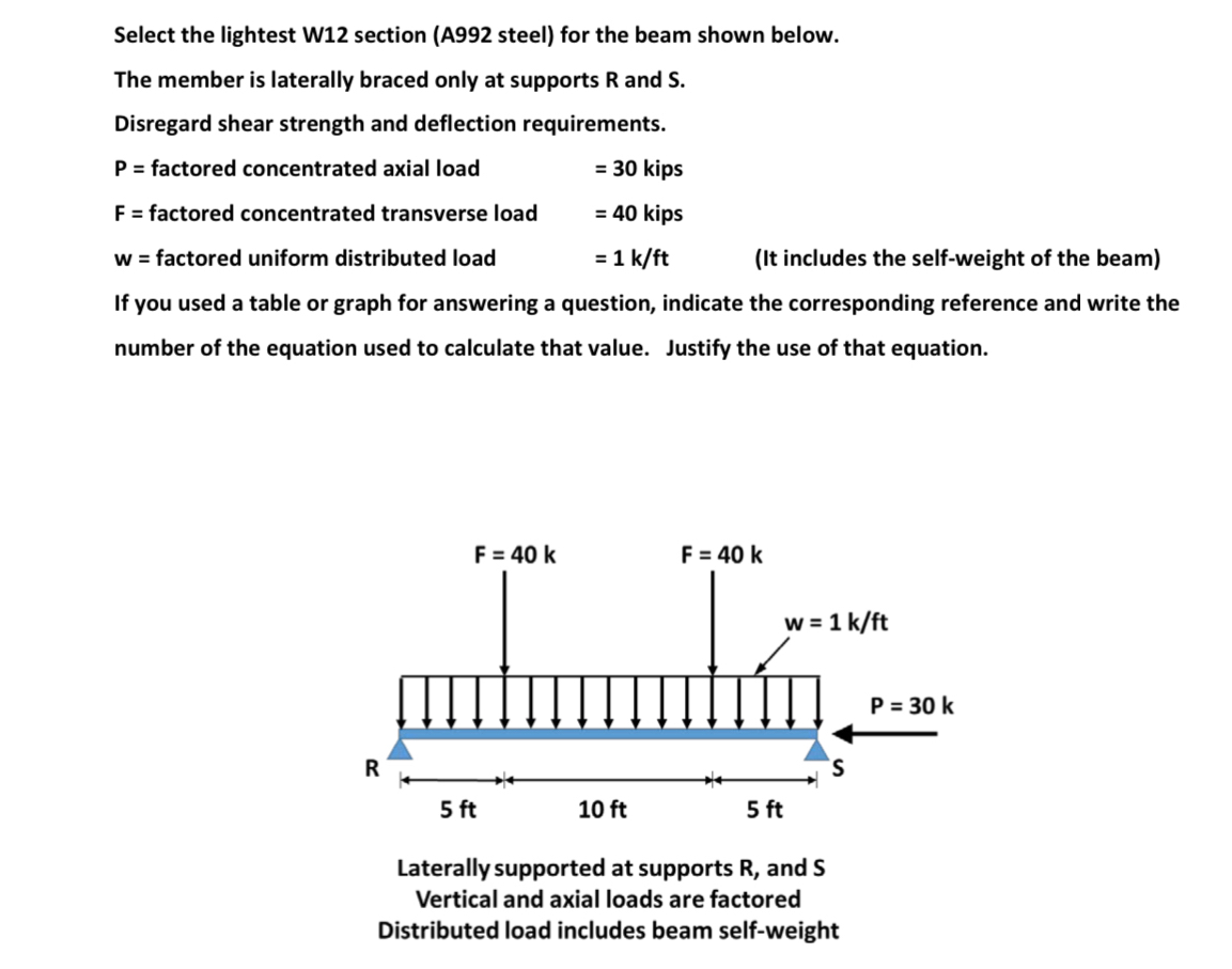 Select the lightest W12 ﻿section (A992 ﻿steel) ﻿for | Chegg.com