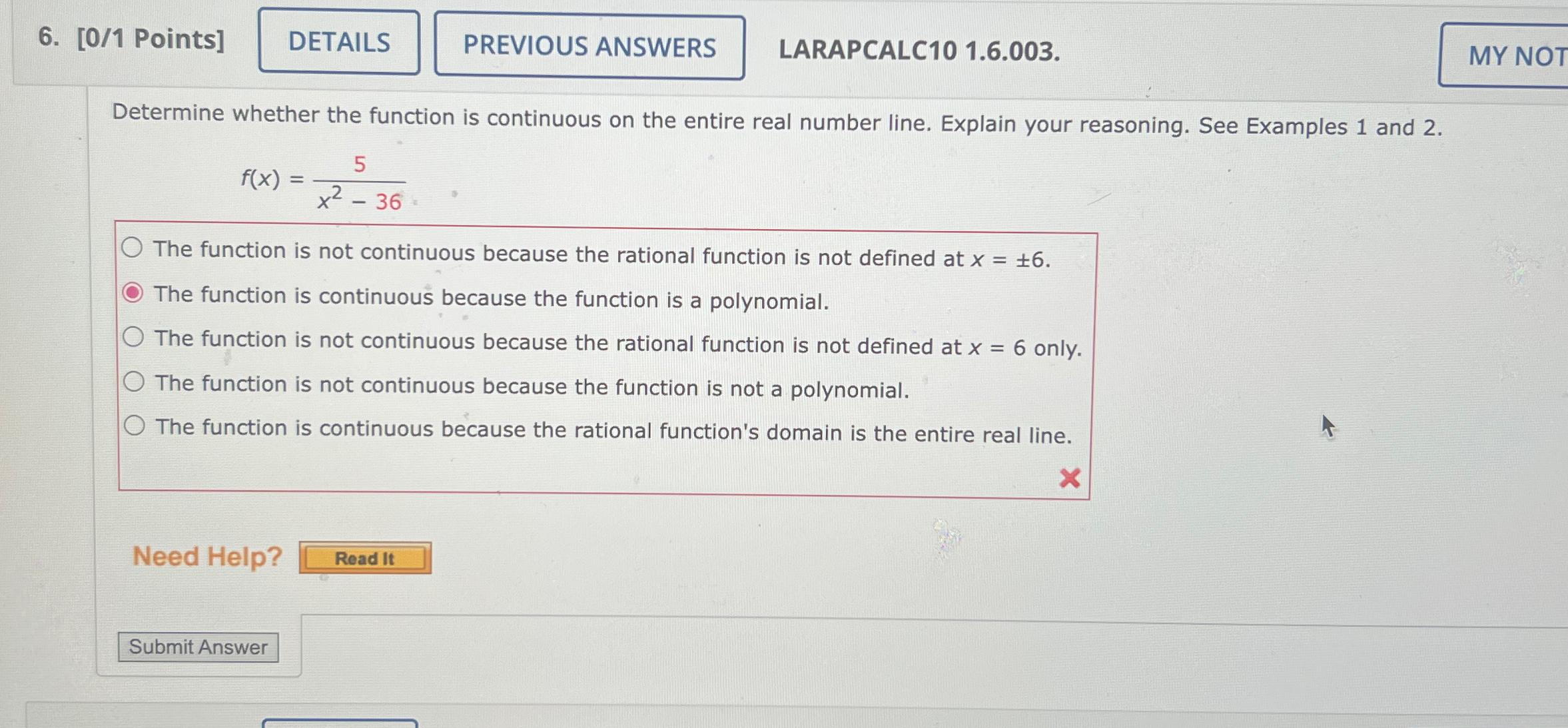 Solved Determine whether the function is continuous on the | Chegg.com