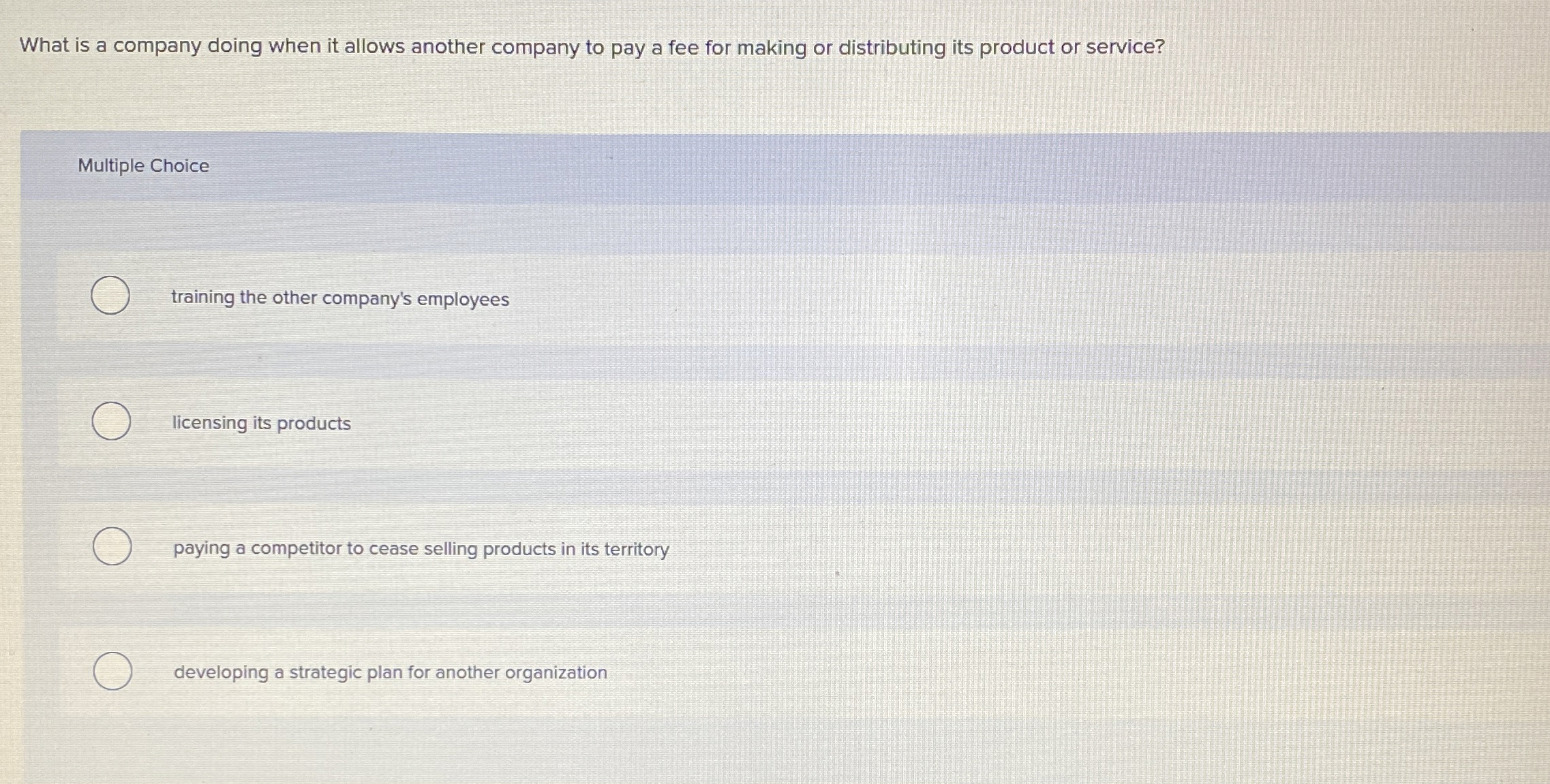 Solved What is a company doing when it allows another | Chegg.com