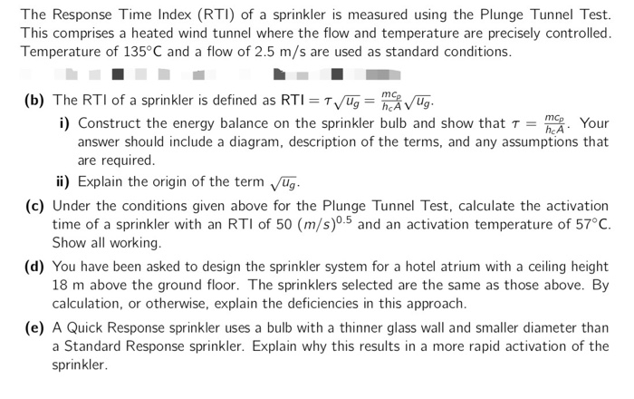 The Response Time Index (RTI) of a sprinkler is | Chegg.com