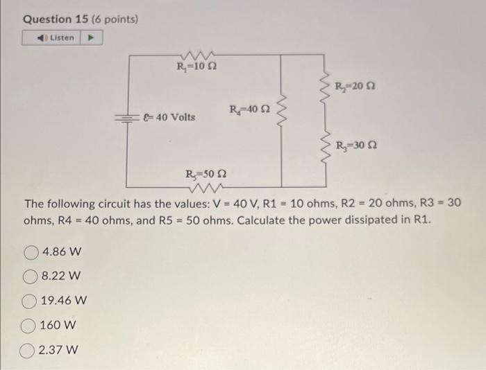 Solved The following circuit has the values: V=40 | Chegg.com