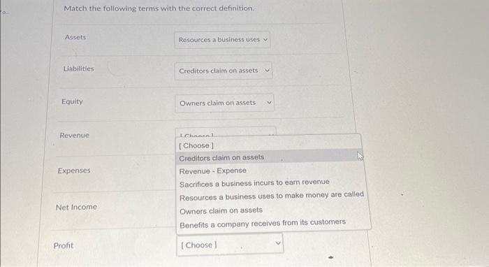 Solved Match the following terms with the correct | Chegg.com