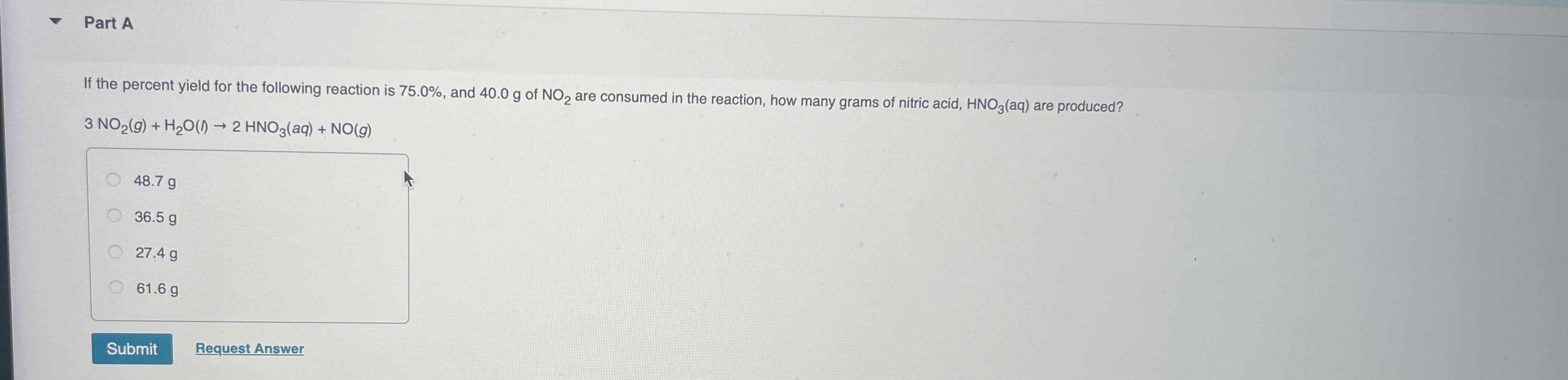 Solved Part AIf the percent yield for the following reaction | Chegg.com