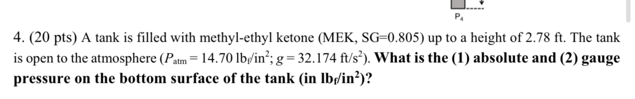 Solved (20 ﻿pts) ﻿A tank is filled with methyl-ethyl ketone | Chegg.com
