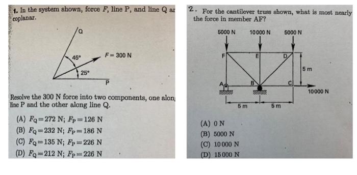Solved 1. In the system shown, force F, line P, and line Q | Chegg.com