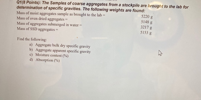 Solved Q1(8 Points): The Samples of coarse aggregates from a | Chegg.com