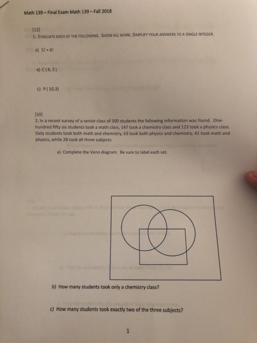 Solved Math 139 - Final Exam Math 139 - Fall 2018 [12] 1. | Chegg.com
