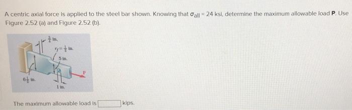 Solved A centric axial force is applied to the steel bar | Chegg.com