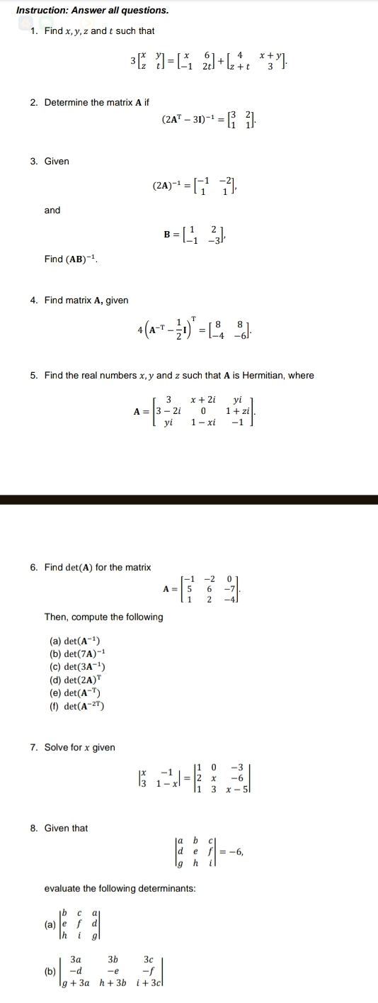 Solved Instruction: Answer all questions.Find x,y,z ﻿and t | Chegg.com