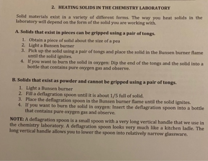 Solved 2. HEATING SOLIDS IN THE CHEMISTRY LABORATORY Solid | Chegg.com