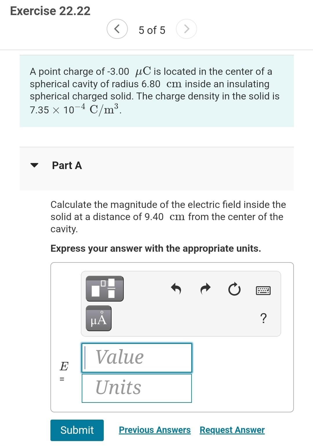 Solved Exercise 22.22 5 of 5 A point charge of −3.00μC is | Chegg.com