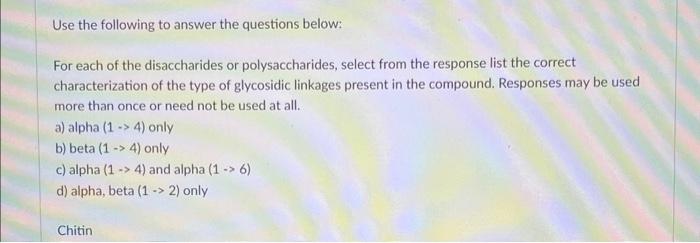 Solved Use the following to answer the questions below: For | Chegg.com