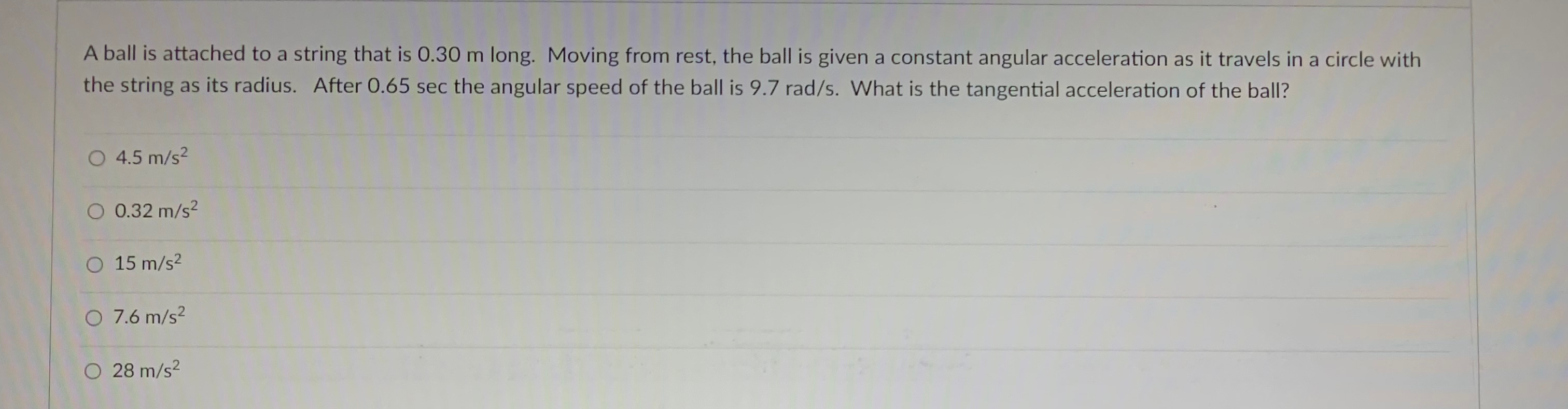 Solved A ball is attached to a string that is 0.30m ﻿long. | Chegg.com