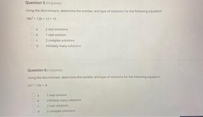 Solved Question 5 (10 points) Using the discriminant, | Chegg.com