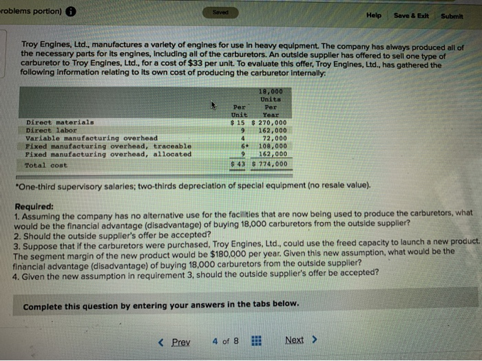Solved -roblems portion) Seved Help Save & Exit Submit Troy | Chegg.com Solved -roblems portion) Seved Help Save & Exit Submit Troy | Chegg.com