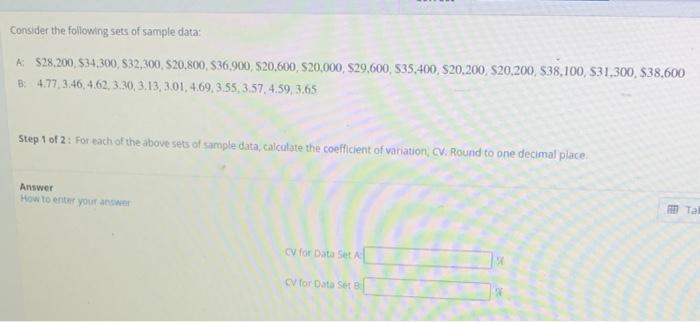 Solved Consider the following sets of sample data: A | Chegg.com