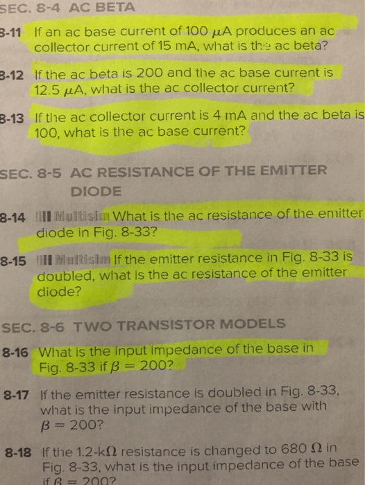 Solved SEC. 8-4 AC BETA If an ac base current of 100 uA | Chegg.com