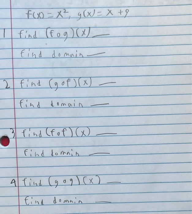 Solved f(x)=x2,g(x)=x+9 | Chegg.com