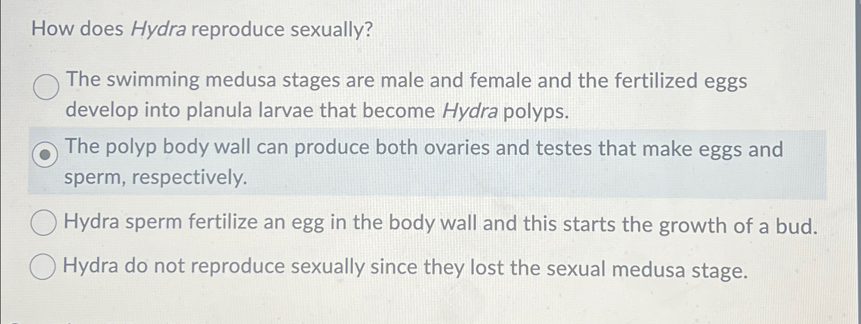 Solved How does Hydra reproduce sexually?The swimming medusa | Chegg.com