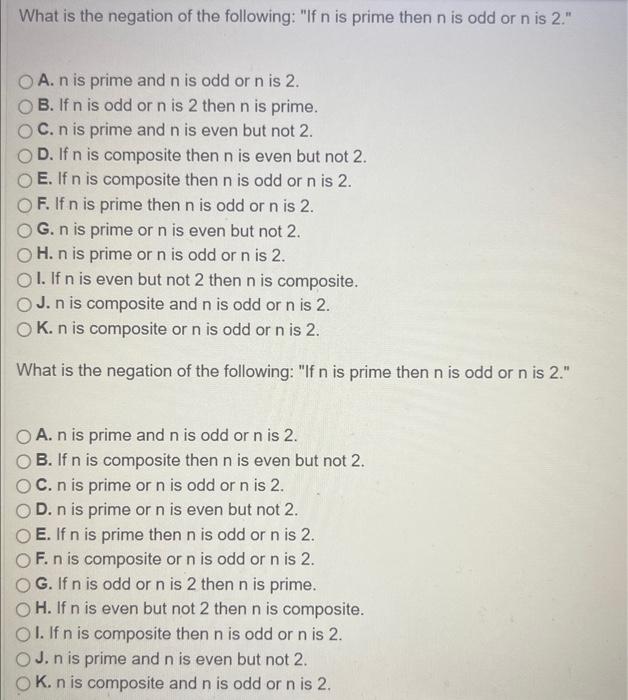 Solved What is the negation of the following: "If n is prime | Chegg.com